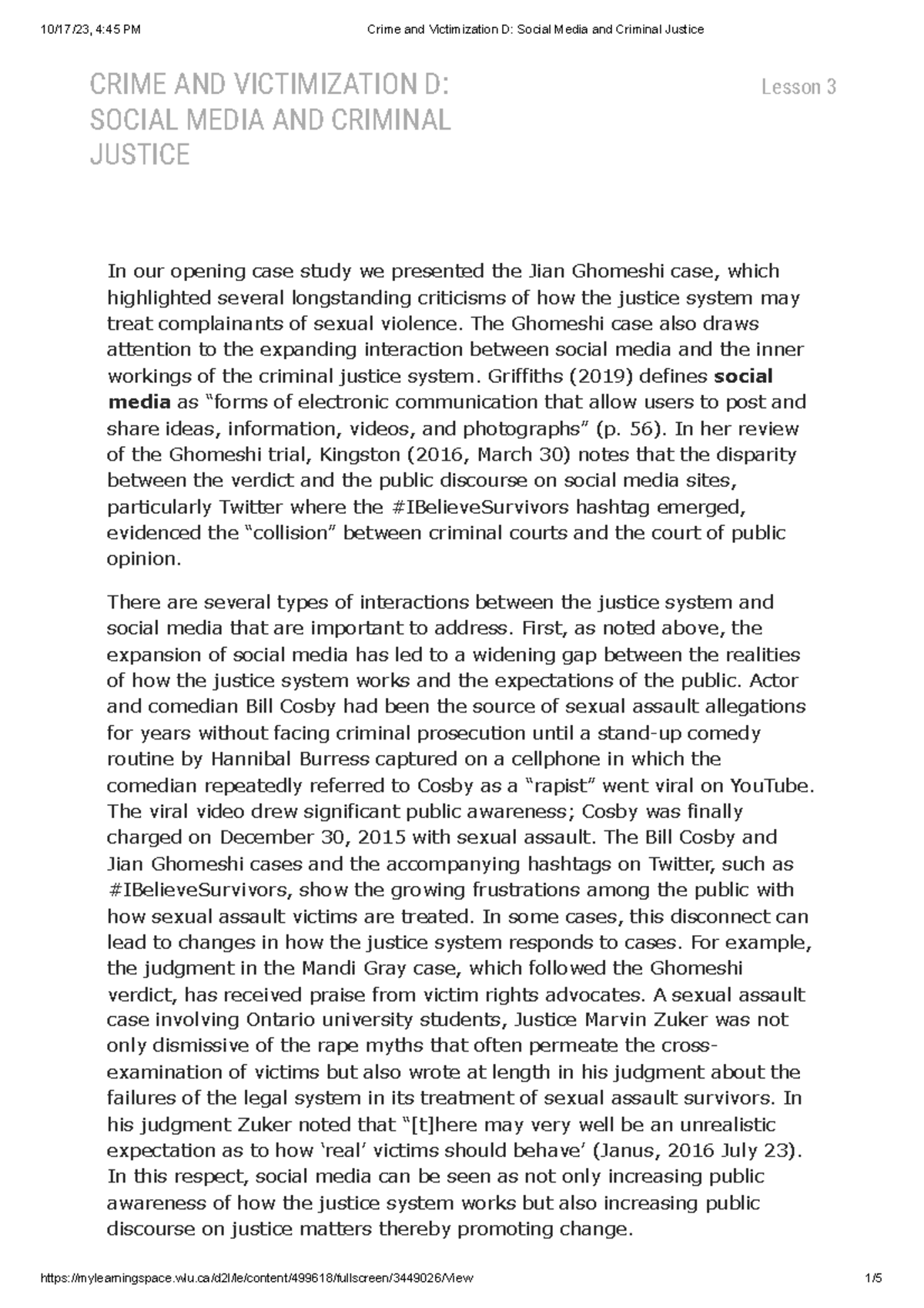 Crime and Victimization D Social Media and Criminal Justice - CC-102 ...