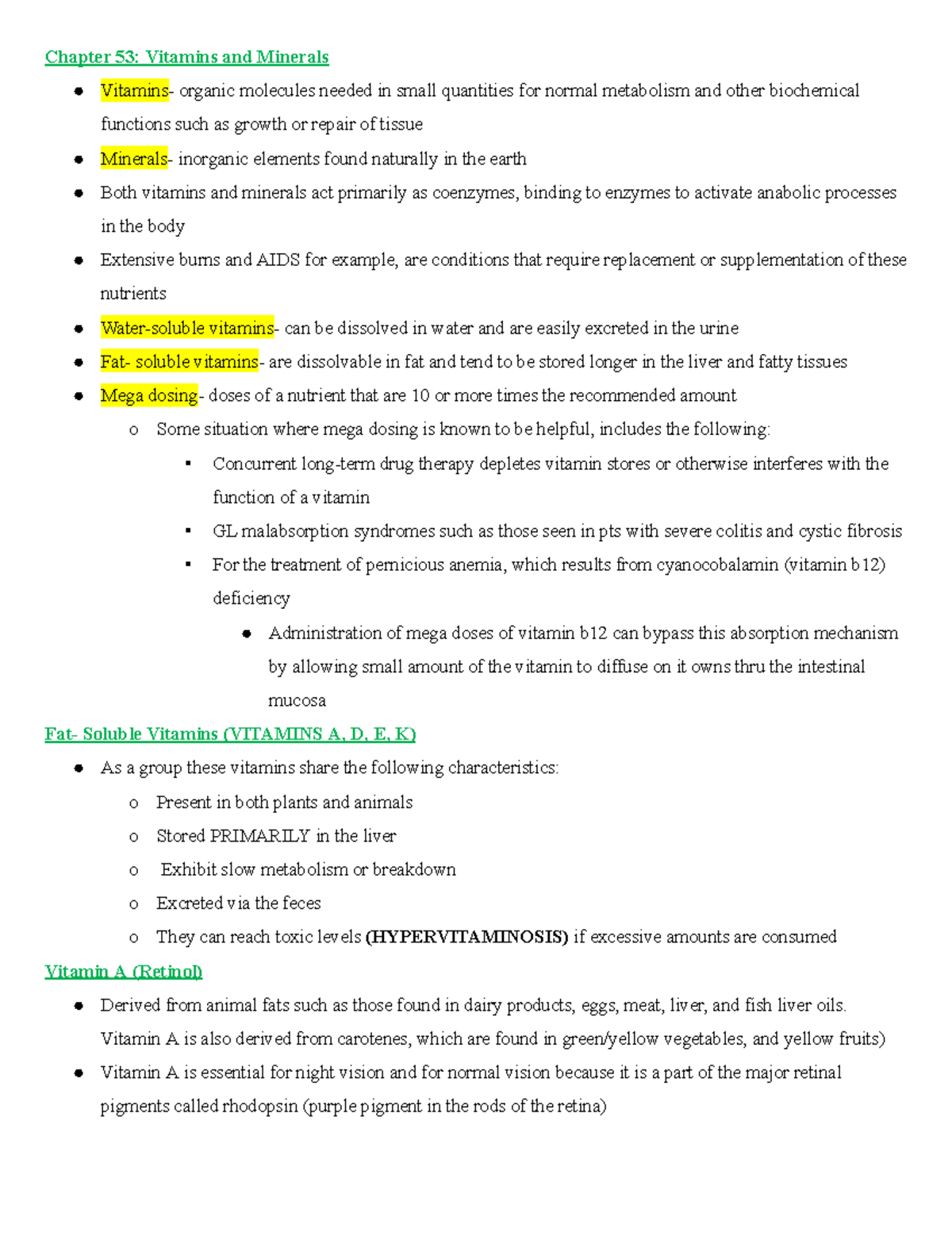Pharm Chapter 53 vitamins and minerals - Chapter 53: Vitamins and ...