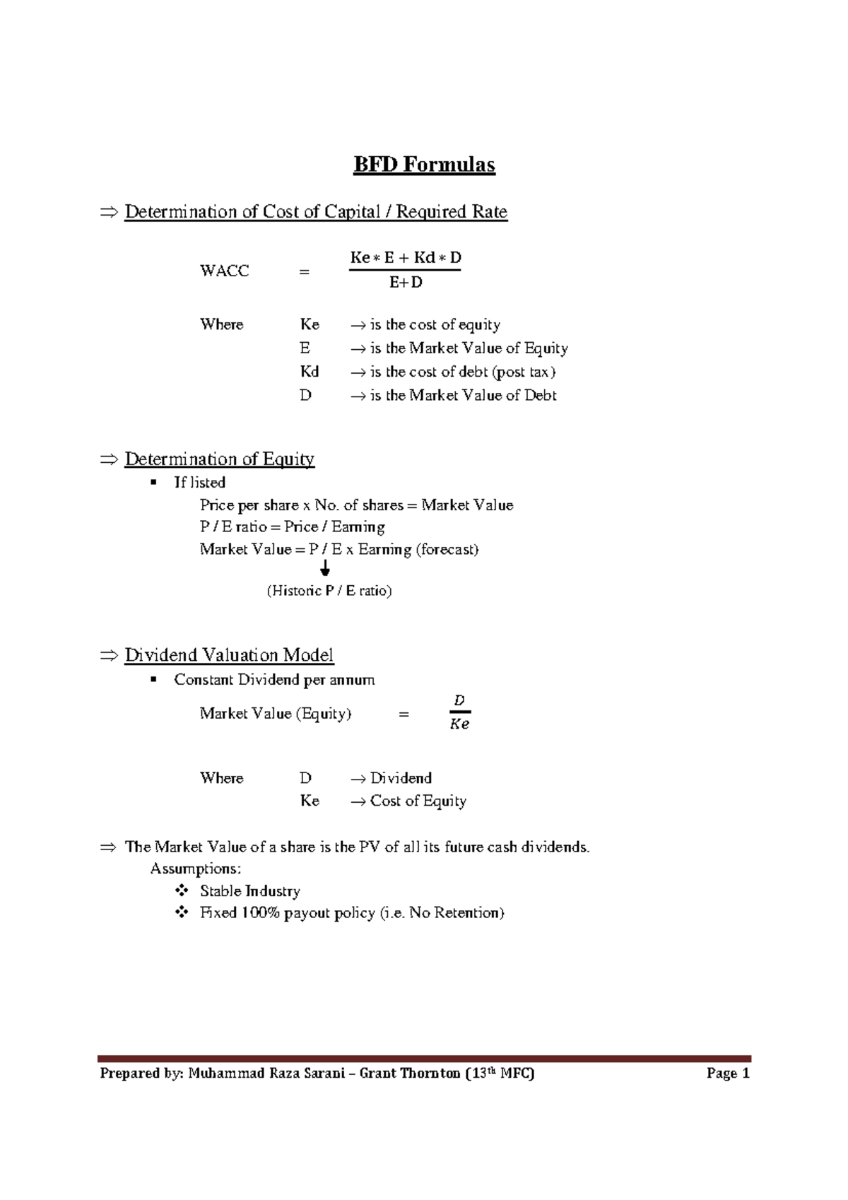 Bfd formulas - BFD Formulas ⇒ Determination of Cost of Capital ...