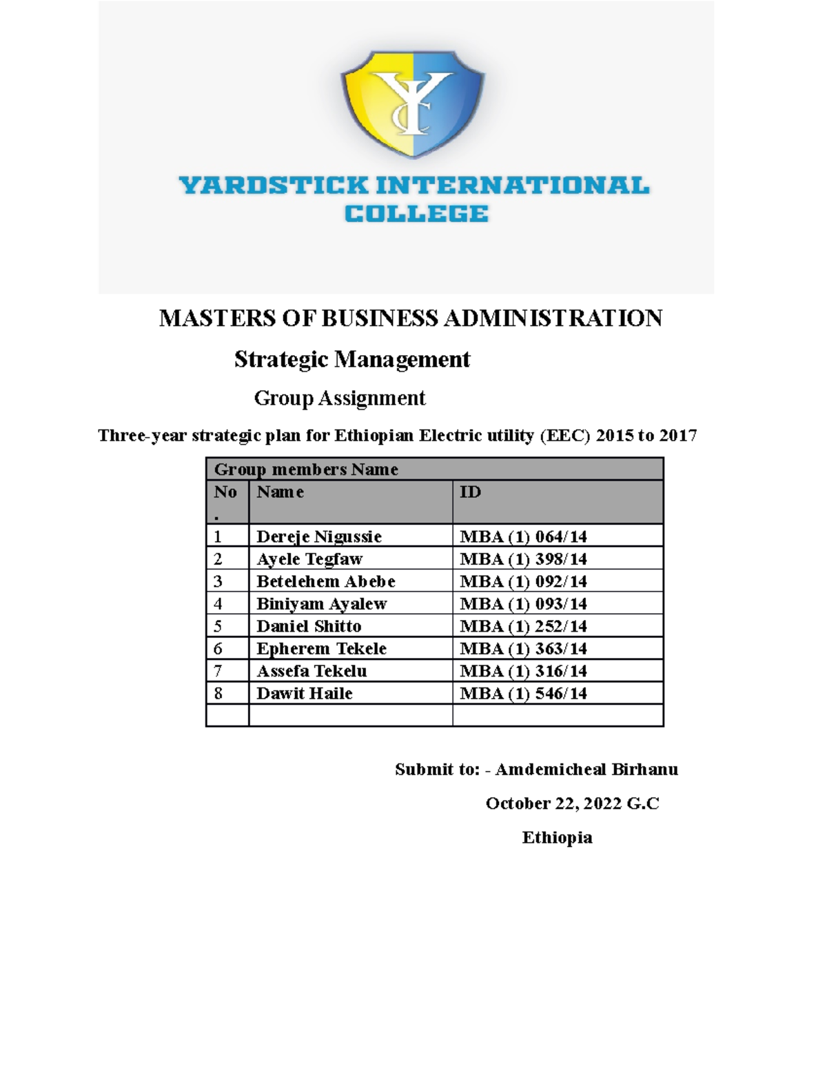 Strategic plan assignment - MASTERS OF BUSINESS ADMINISTRATION ...