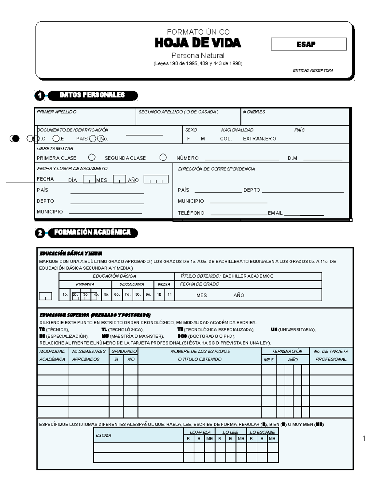 Formato unico de Hoja de vida DAFP Tolima - EDUCACIÓN BÁSICA Y MEDIA ...