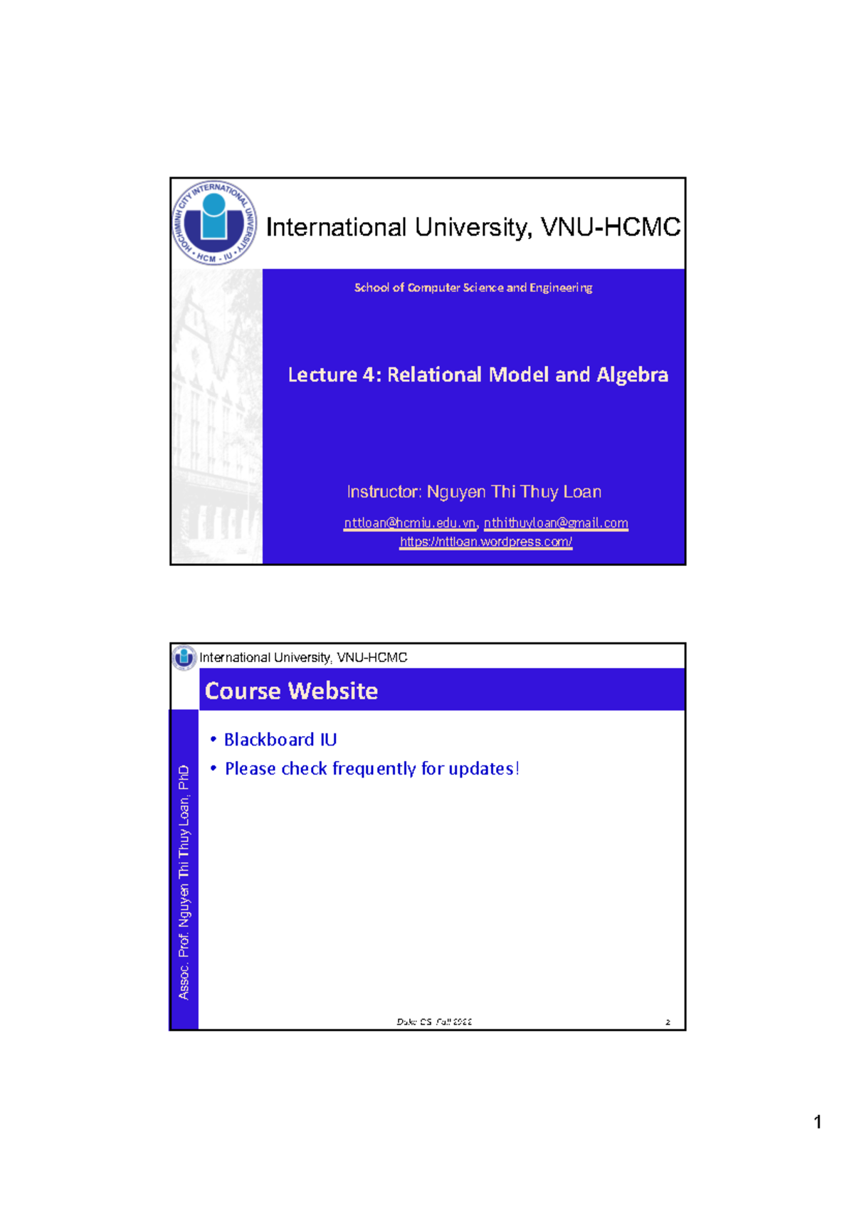 Lecture 4 Relational model and algebra - Lecture 4: Relational Model and Algebra School of ...