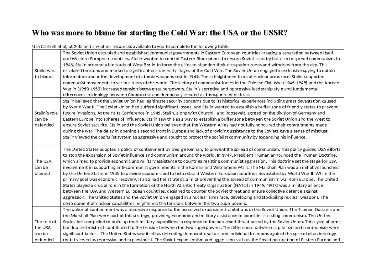 Who was more to blame for starting the Cold War - Stalin wanted to ...