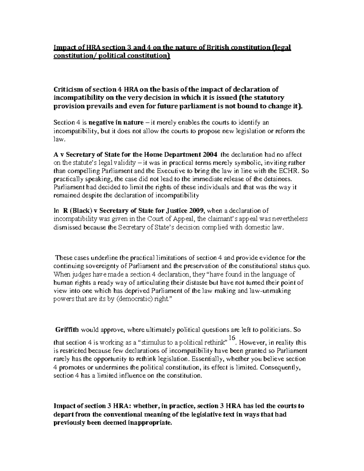 HRA S3 S4 Essay Outline - Impact of HRA section 3 and 4 on the nature ...