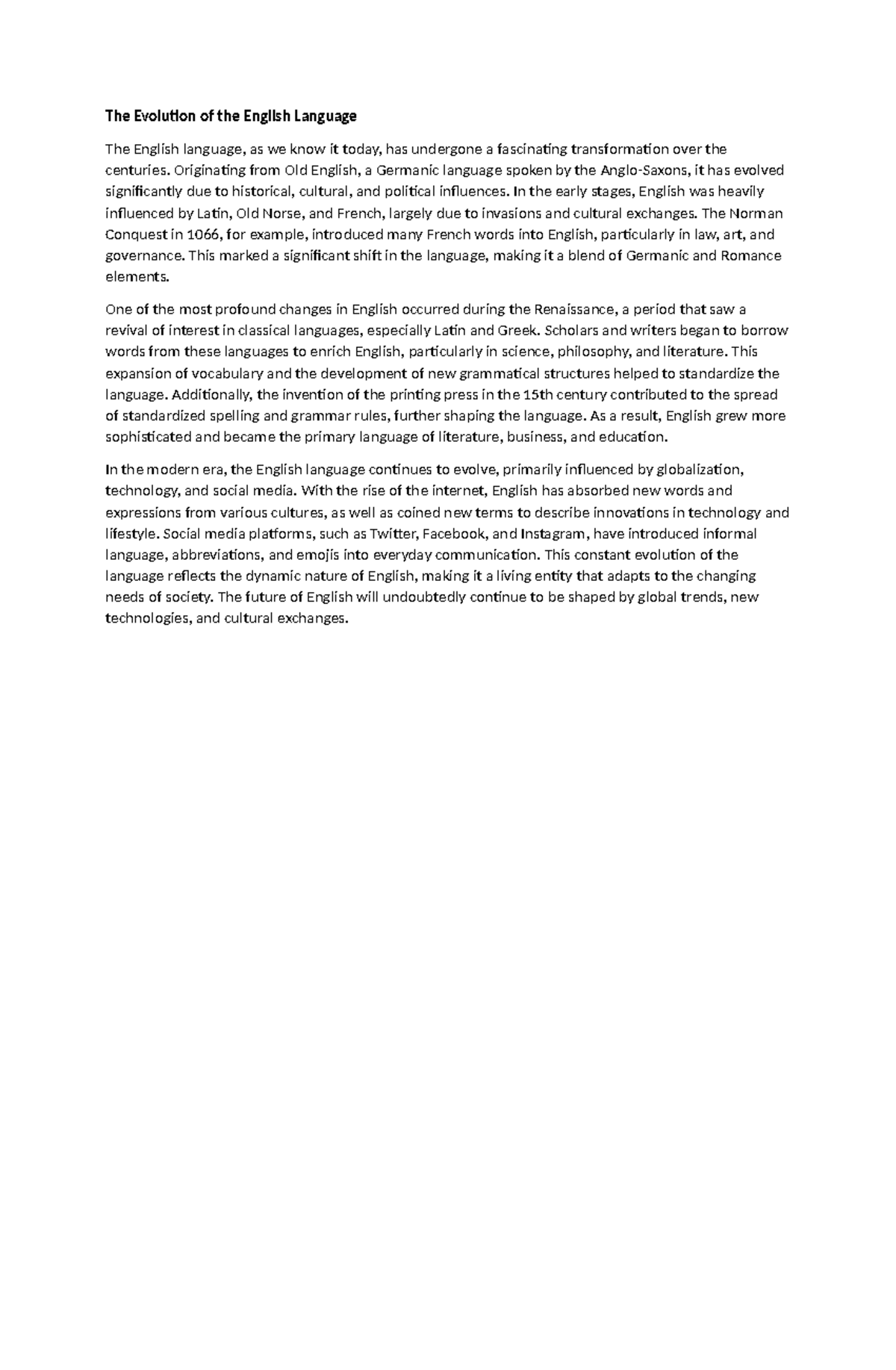 The Evolution of the English Language - Originating from Old English, a ...