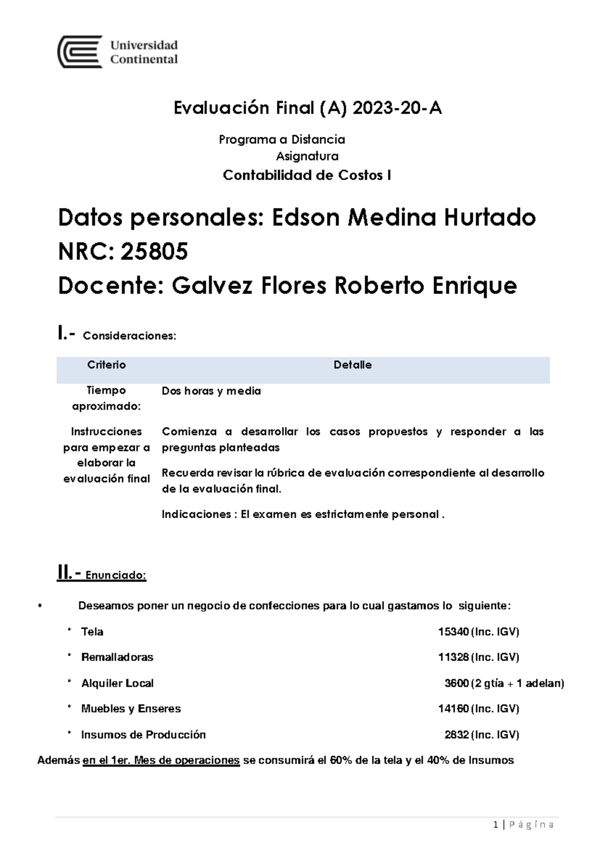 Examen Final CC1 2023 1 - Evaluación Final (A) 2023 - 20 - A Programa a Distancia Asignatura ...