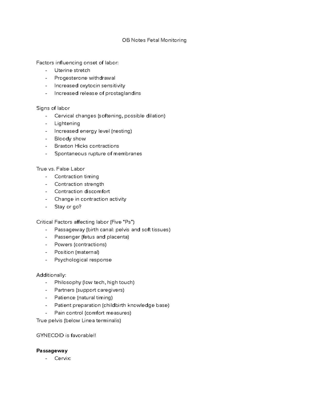 OB Notes Fetal Monitoring - OB Notes Fetal Monitoring Factors ...