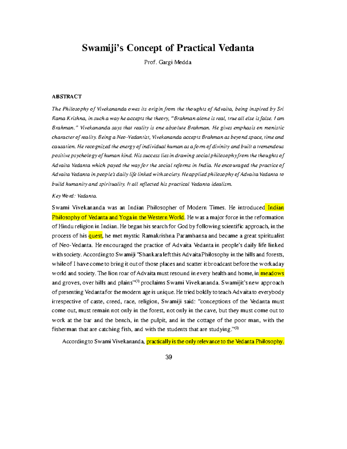 Practical vedanda swami vivekananda - Swamiji’s Concept of Practical ...