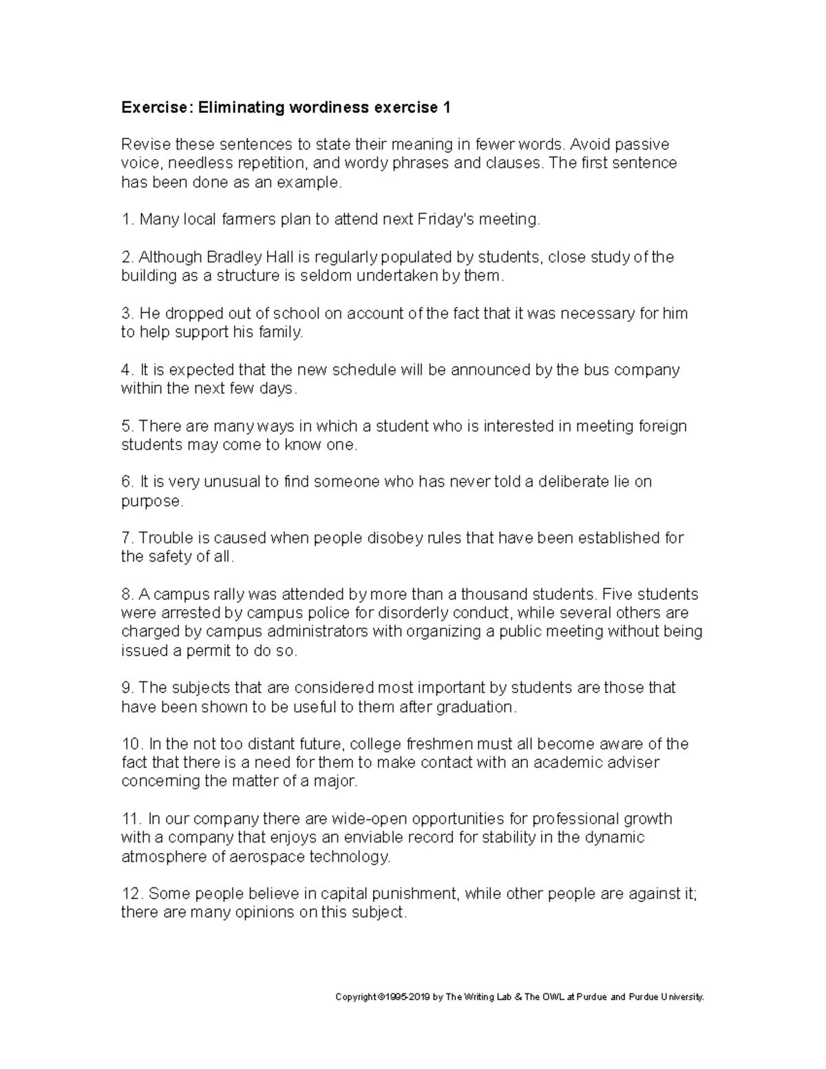 Editing Exercise-1a (2) - Exercise: Eliminating wordiness exercise 1 ...