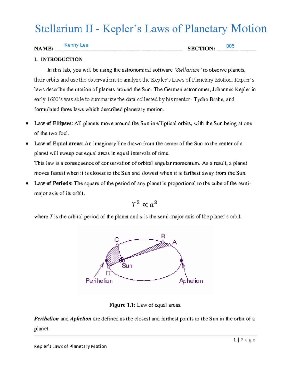 Keplers Laws - 1 | P a g e NAME ...