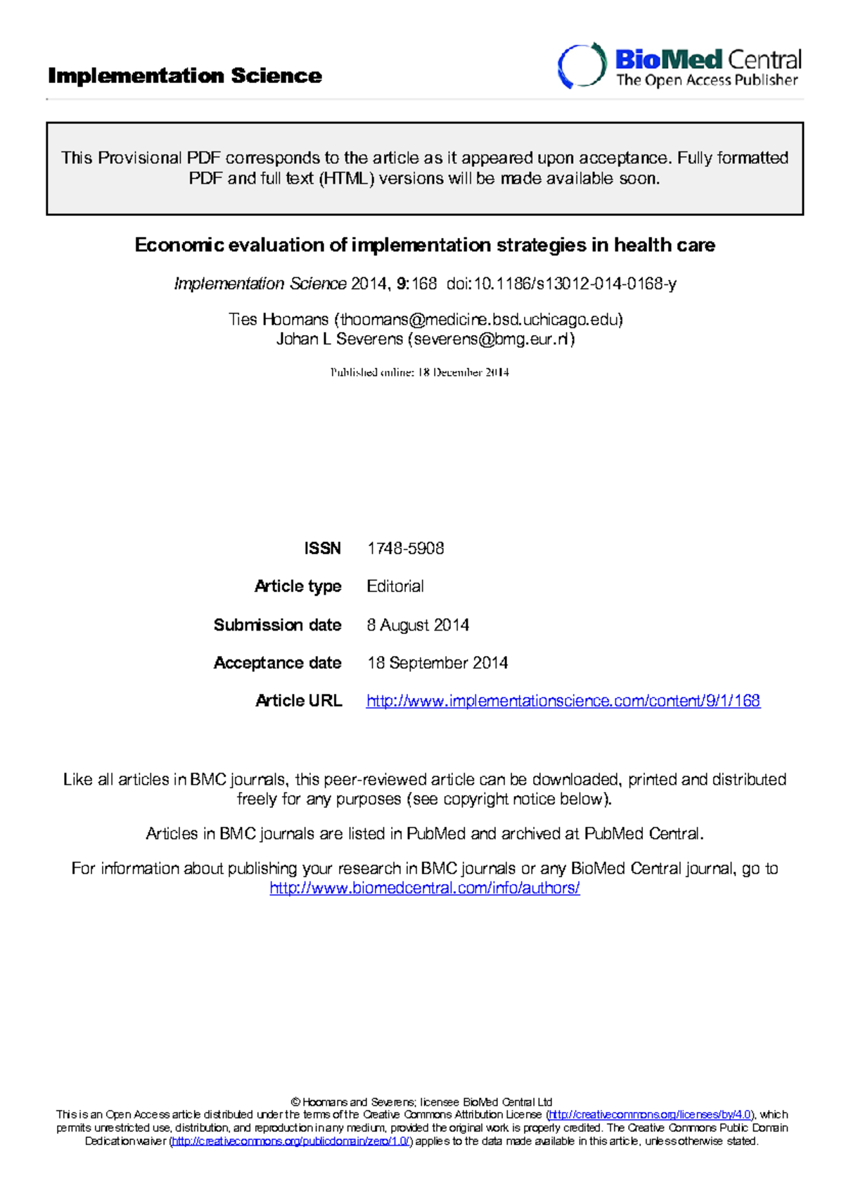 Economic evaluation of implementation strategies in health care ...