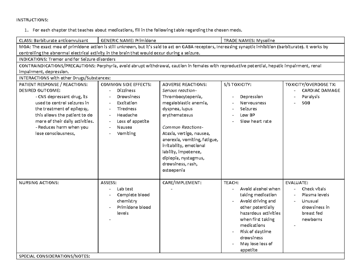 Primidone - INSTRUCTIONS: For each chapter that teaches about ...