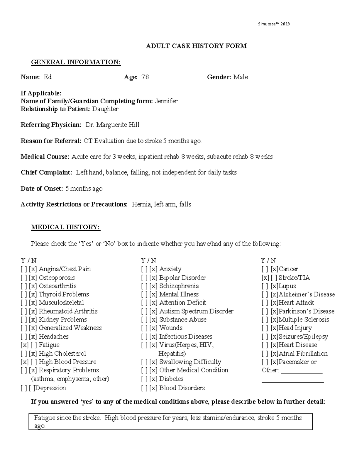 Case History Form - ADULT CASE HISTORY FORM GENERAL INFORMATION: Name ...