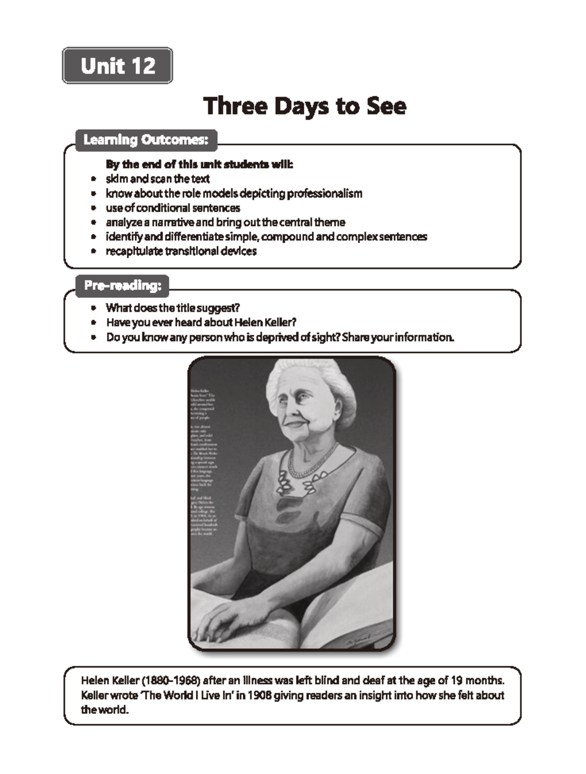 English-9th-ch-12 - Good - Unit 12 Three Days to See Learning Outcomes ...