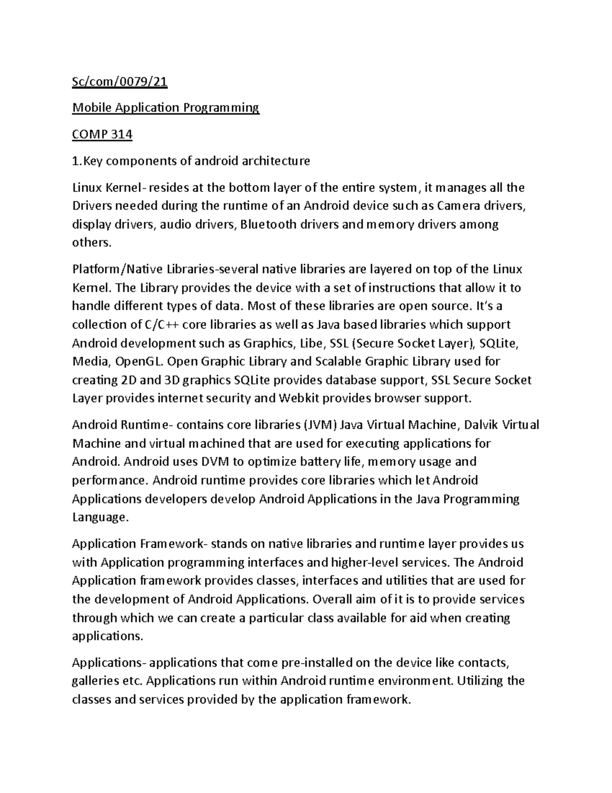 Mobile Application Programming Sccom0079 Mobile Application