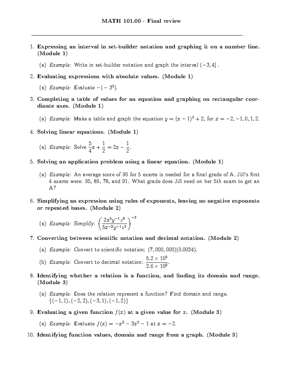MATH101 Fall2023 Final review - MATH 101 - Final review Expressing an interval in set-builder ...