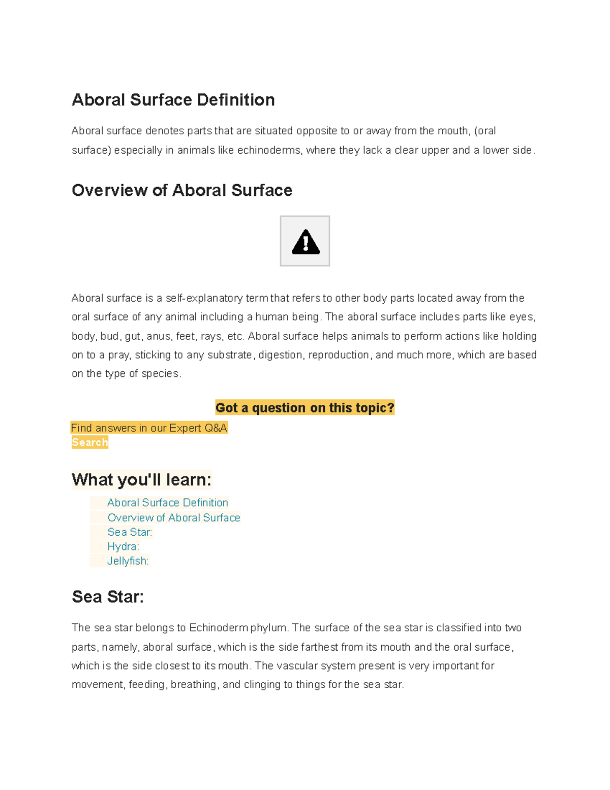 Biology (19) - Aboral Surface Definition Aboral surface denotes parts ...