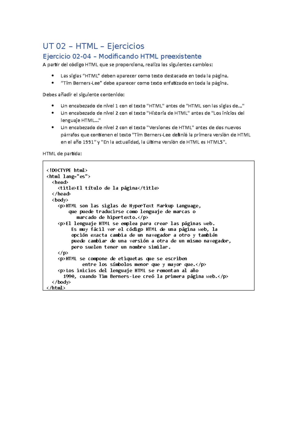 LLMM-UT02-HTML-Ejercicios 04-05 - UT 02 – HTML – Ejercicios Ejercicio ...