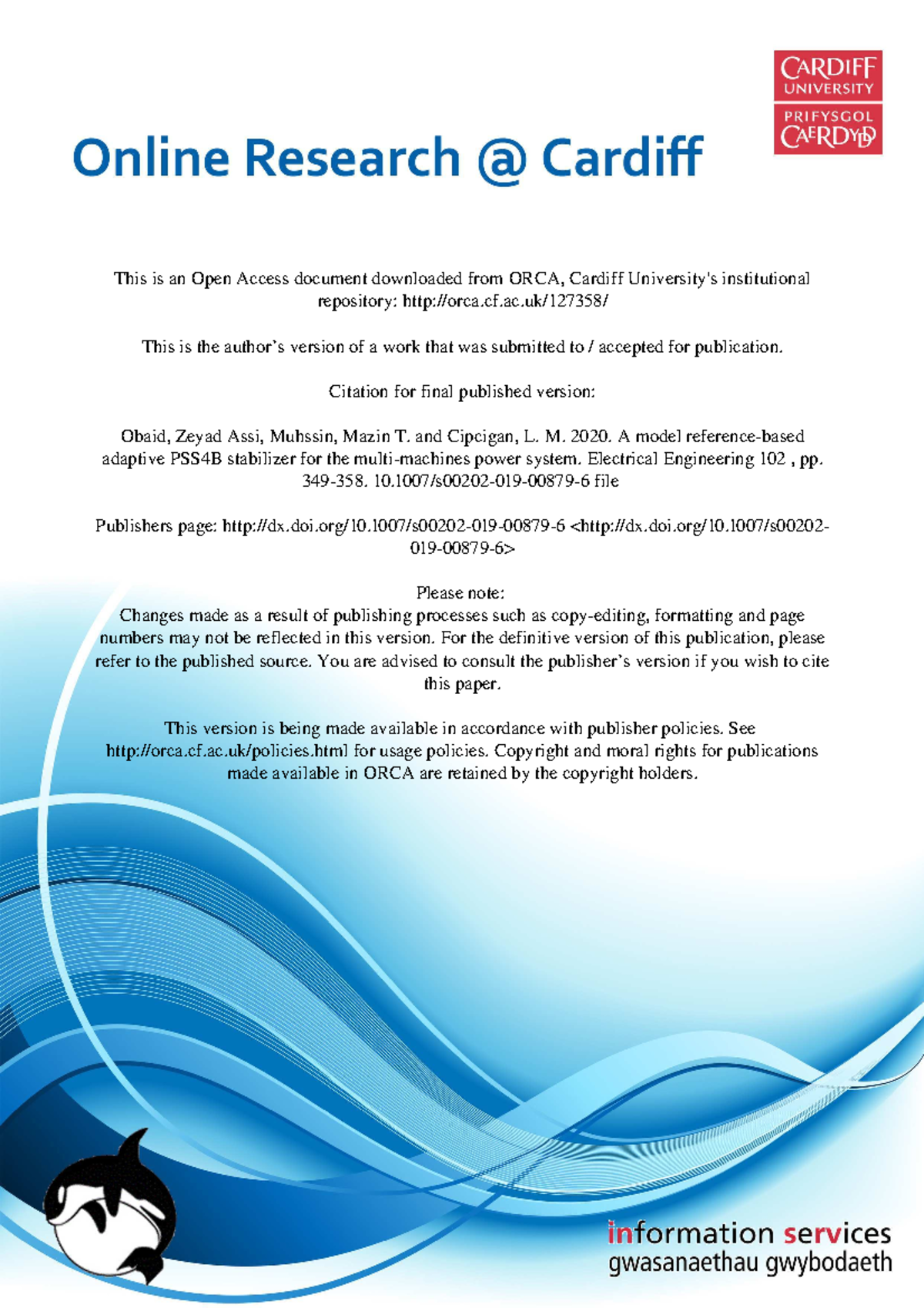 PSS2-A model reference based adaptive PSS4B s - This is an Open Access ...