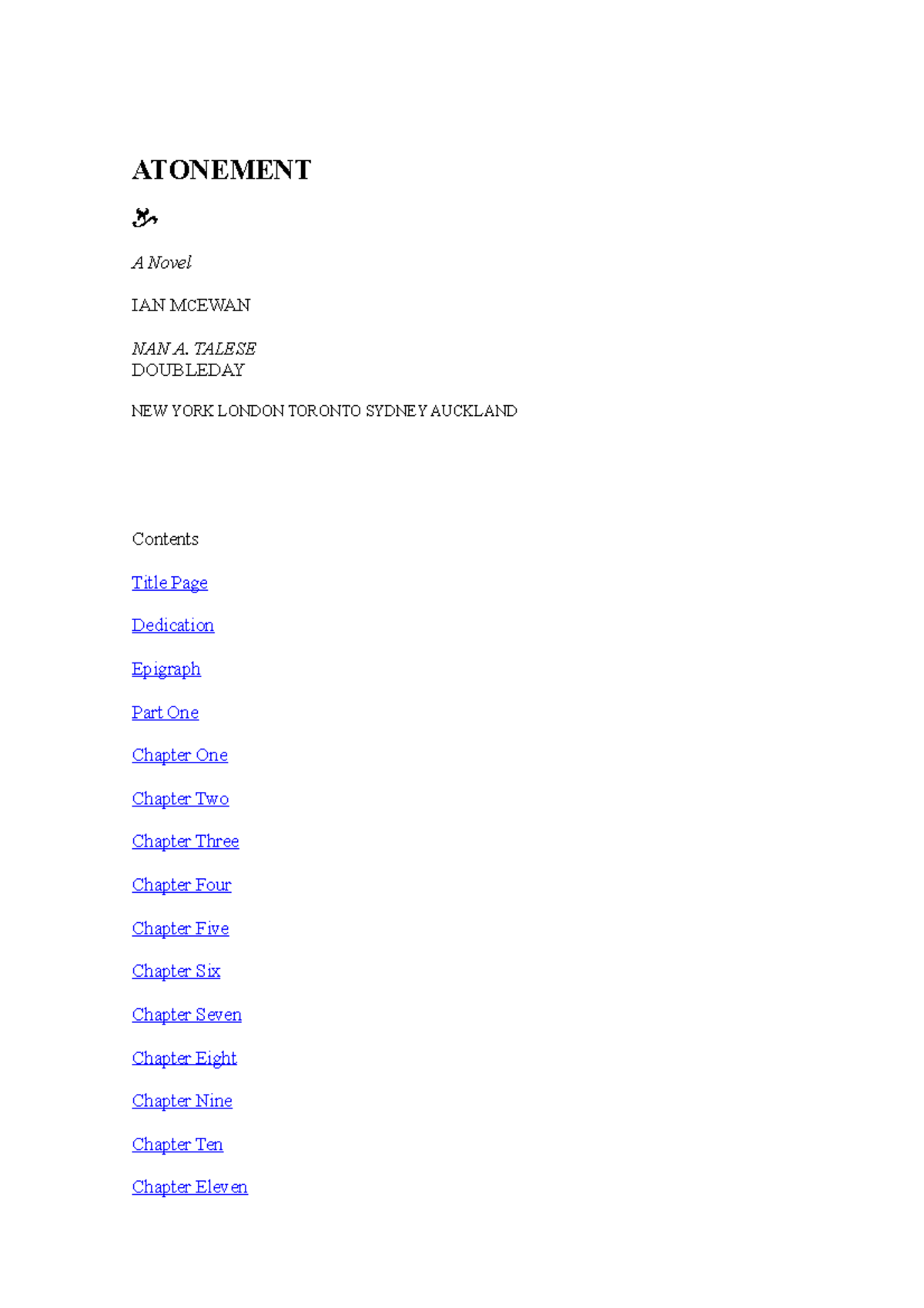 Ian Mcewan - Atonement - ATONEMENT A Novel IAN MCEWAN NAN A. TALESE ...