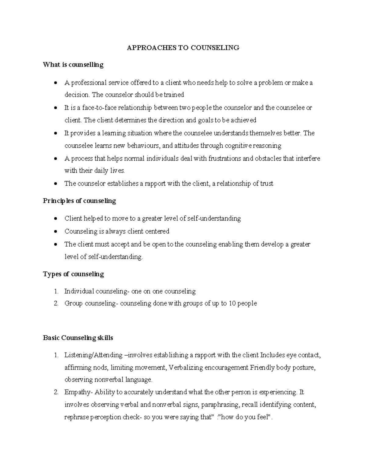 TDP401 Approaches TO Counselling - APPROACHES TO COUNSELING What is ...
