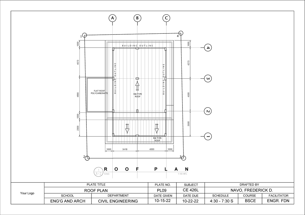 ROOF PLAN - PLATE - 4 3 1 2 A B C 1 2 3 4 FLAT ROOF POLYCARBONATE RIB ...
