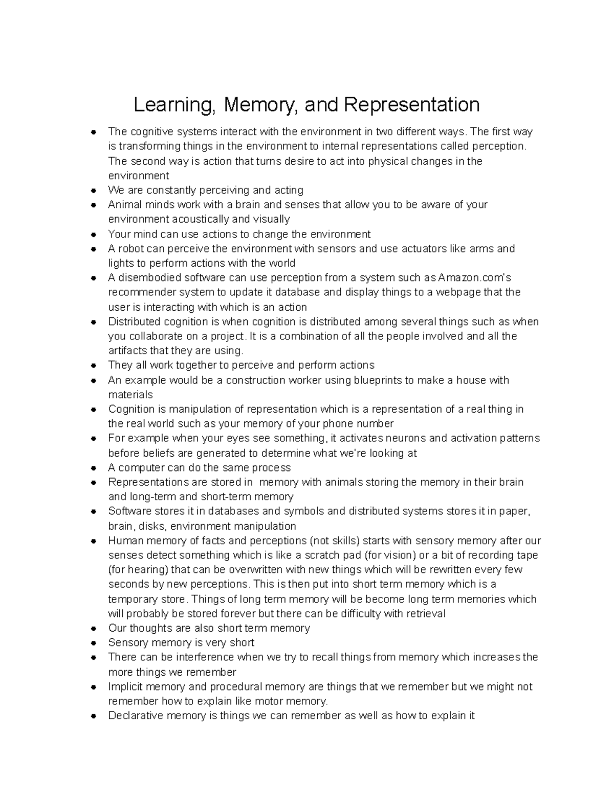 Mysteries Of The Mind Lectures Notes Learning Memory And Representation The Cognitive