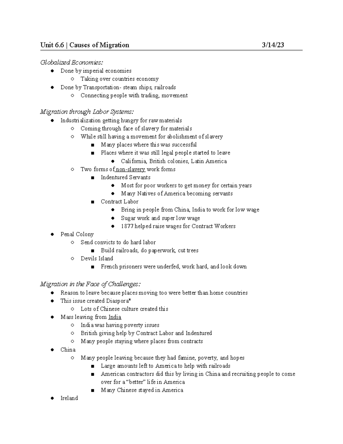 Unit 6.6 Notes - Unit 6 | Causes of Migration 3/14/ Globalized ...
