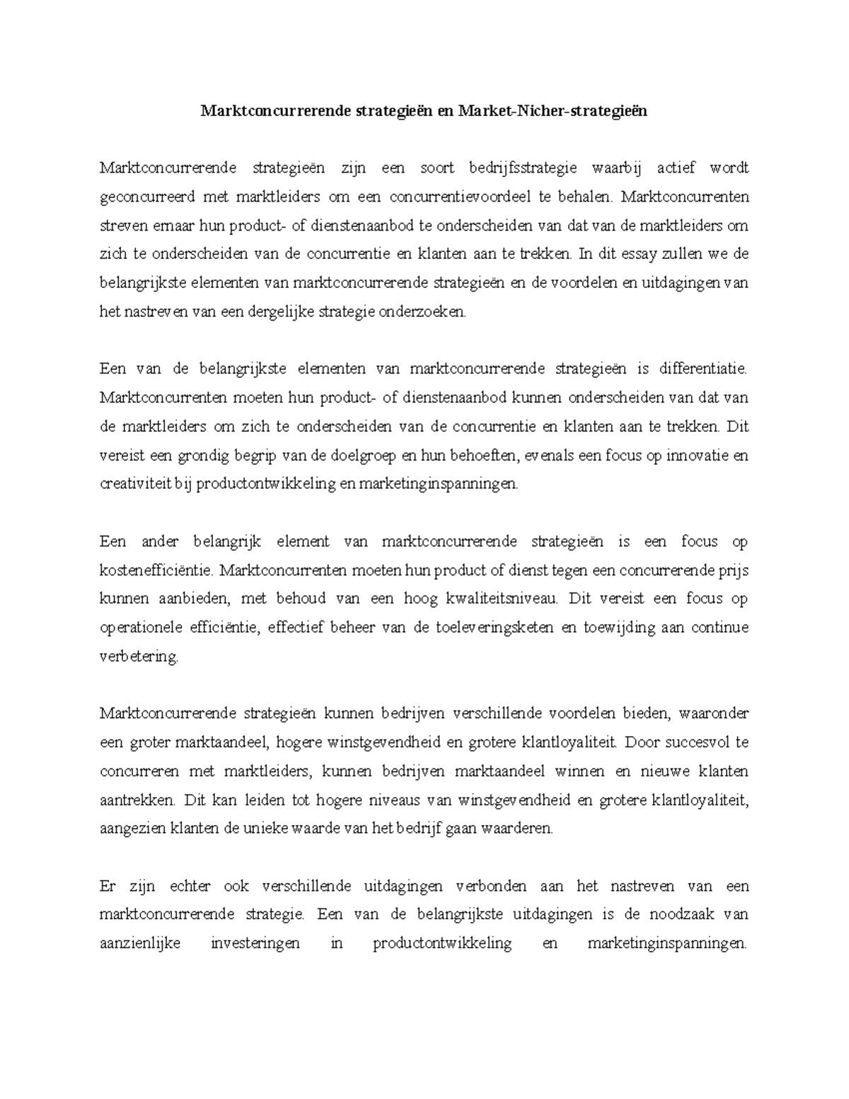 Marktconcurrerende strategieën en Market-Nicher-strategieën ...