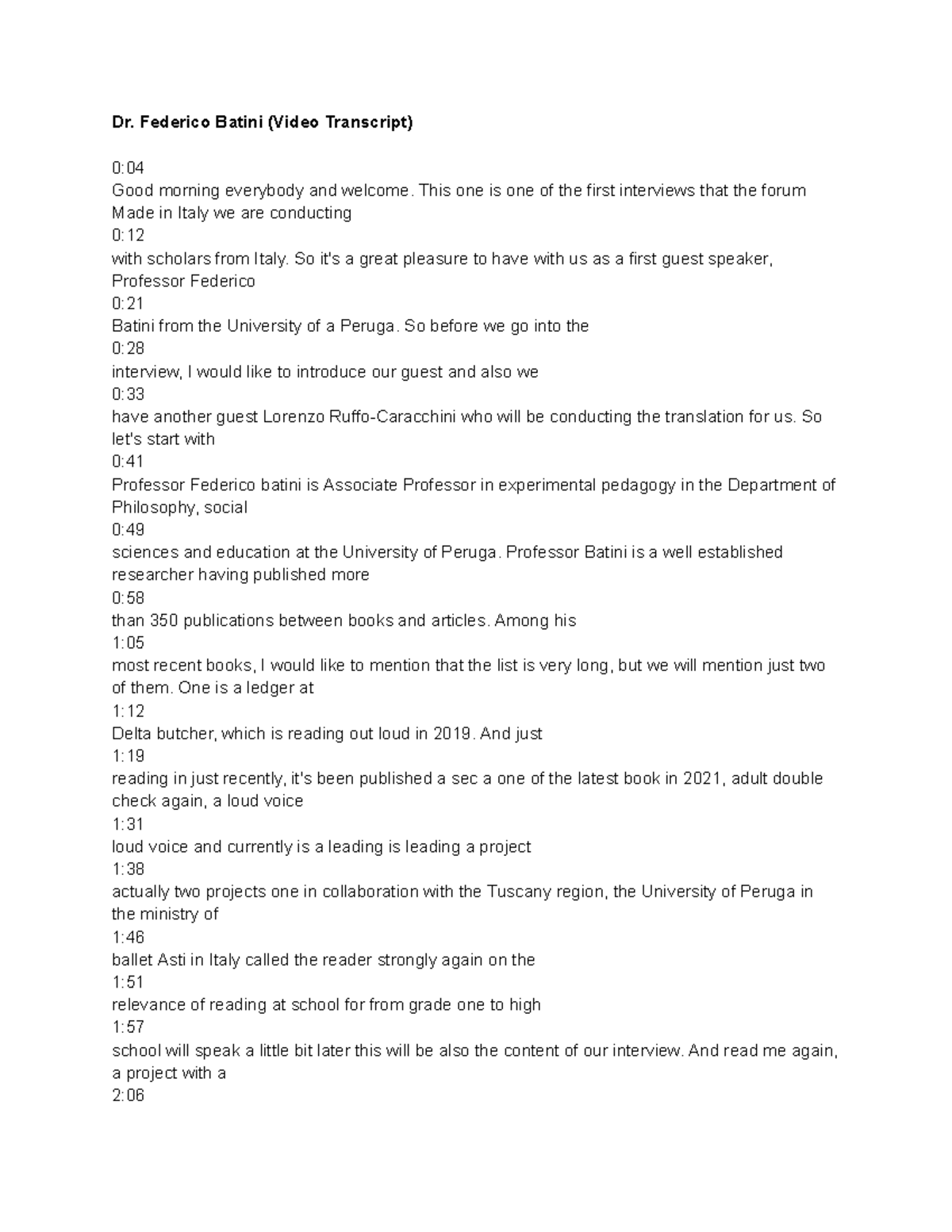 The Power of Reading A A Conversation with Dr. Federico Batini - Dr ...