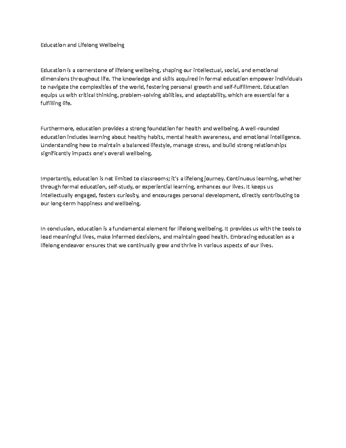 Education and Lifelong Wellbeing - Education and Lifelong Wellbeing ...