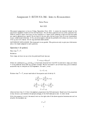 Assignment 9Sol - uber - Assignment 9: ECON-UA 266 - Intro to Econometrics Sahar Parsa Fall 2023 ...