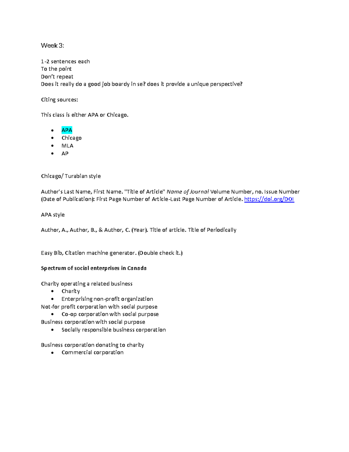 Week 3 - class lectures 2022 - Week 3: 1 - 2 sentences each To the ...