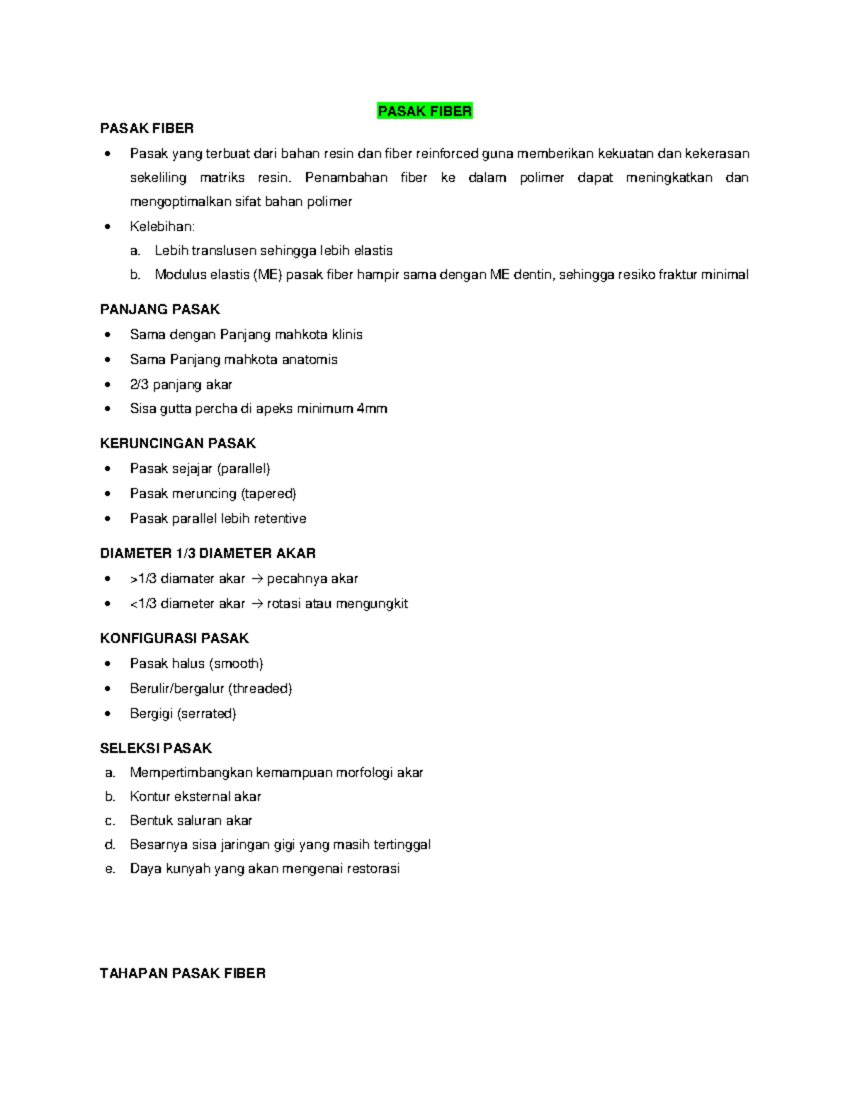 Pasak Fiber - PASAK FIBER PASAK FIBER Pasak yang terbuat dari bahan ...