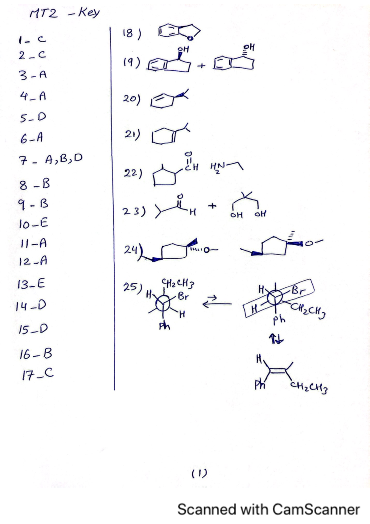 MT2-Key-Summer 2024 - .................. - CHEM 233 - MT2 Key 18) OH OH (9) 20) 21) 7 A,B,D iIH ...