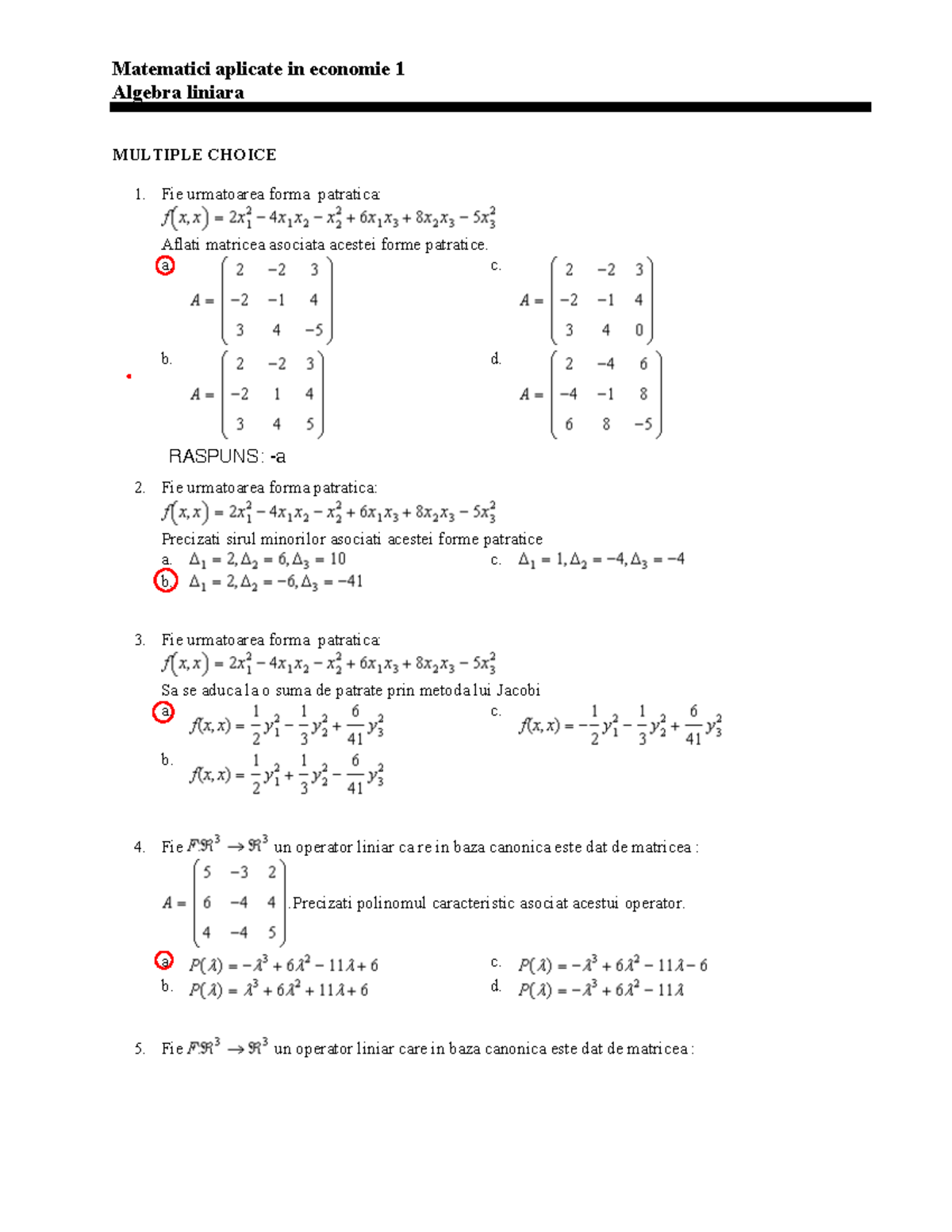 MATE PDF Combinat - mateimatica - Matematici aplicate in economie 1 Algebra liniara ...