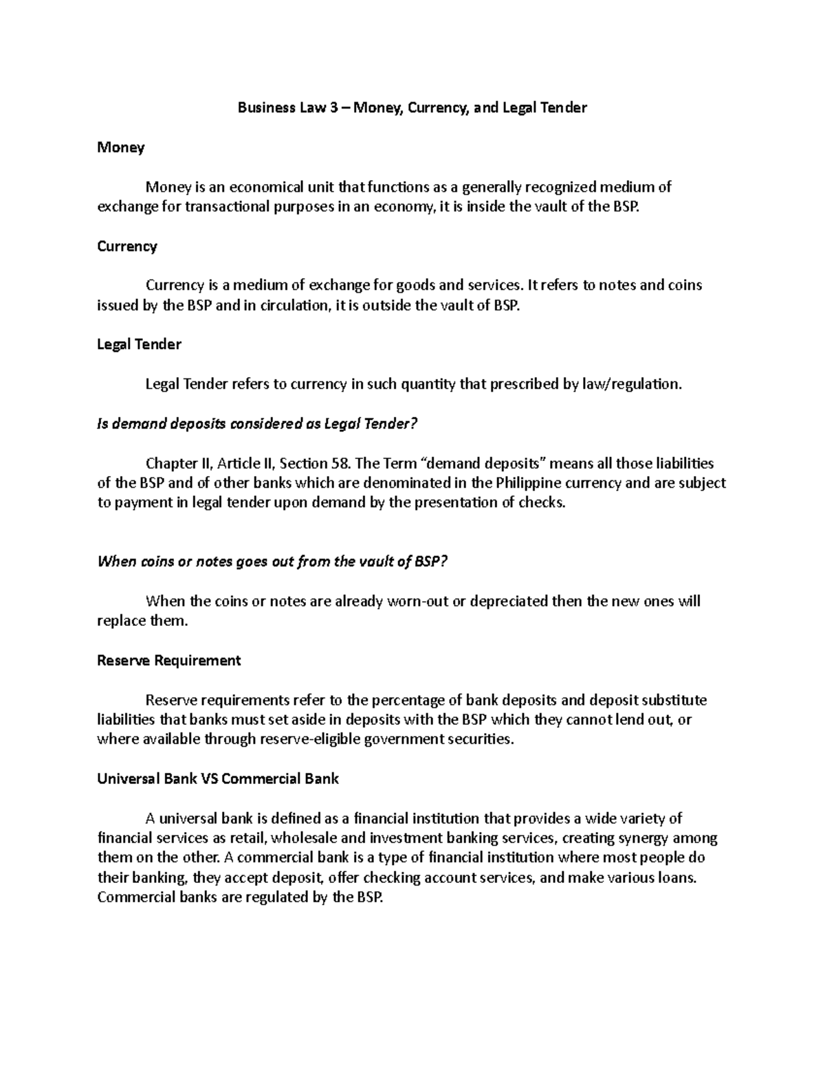 Money, Currency, and Legal Tender - Business Law 3 – Money, Currency ...