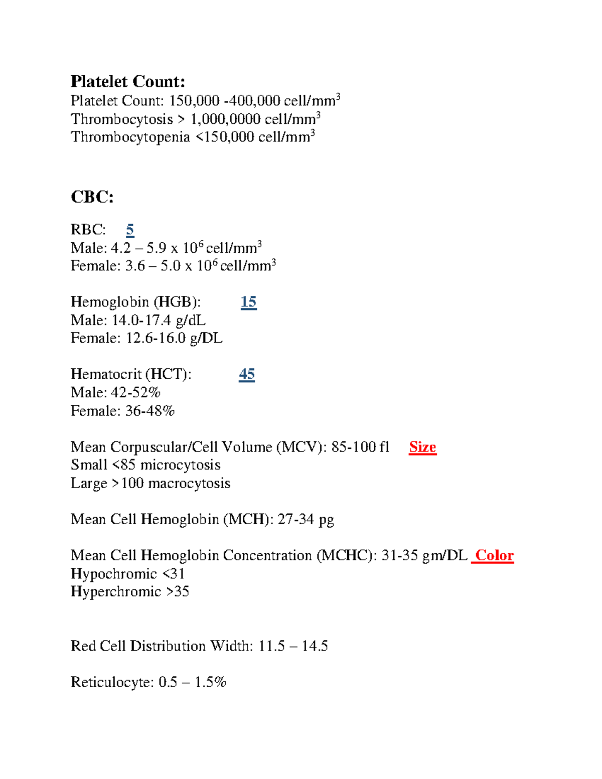 Platelet and CBC Indices - Platelet Count: Platelet Count: 150,000 ...