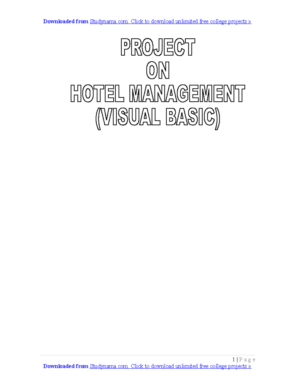 Hotel Management Visual Basic BCA Summer Training Project Report PDF Download - ####### 1 | P a ...