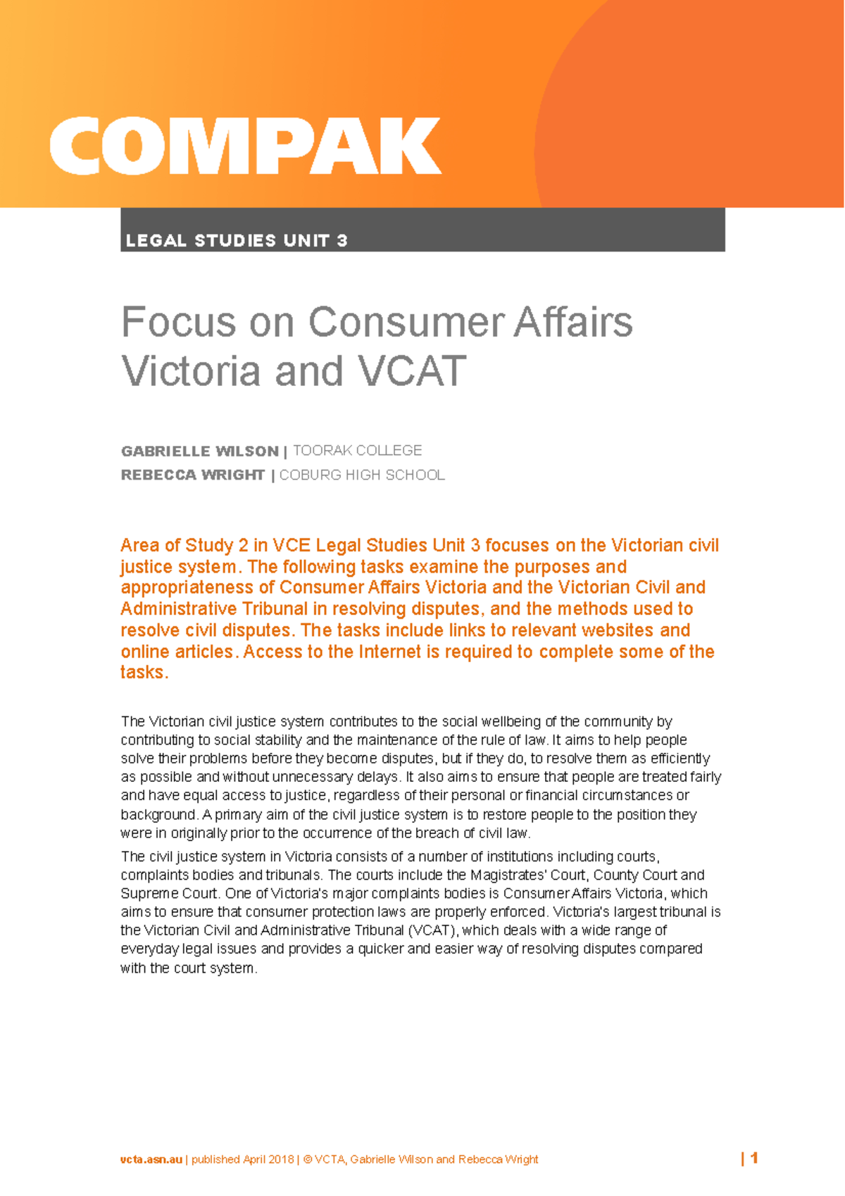 VCAT and CAV comparison - LEGAL STUDIES UNIT 3 Focus on Consumer ...