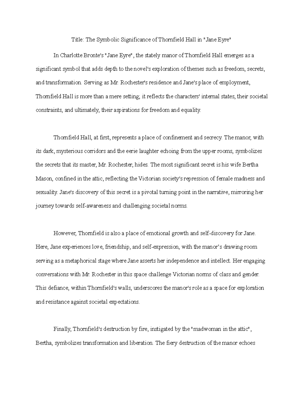 AP Lit Open Prompt Essay Example #4 - Title: The Symbolic Significance ...