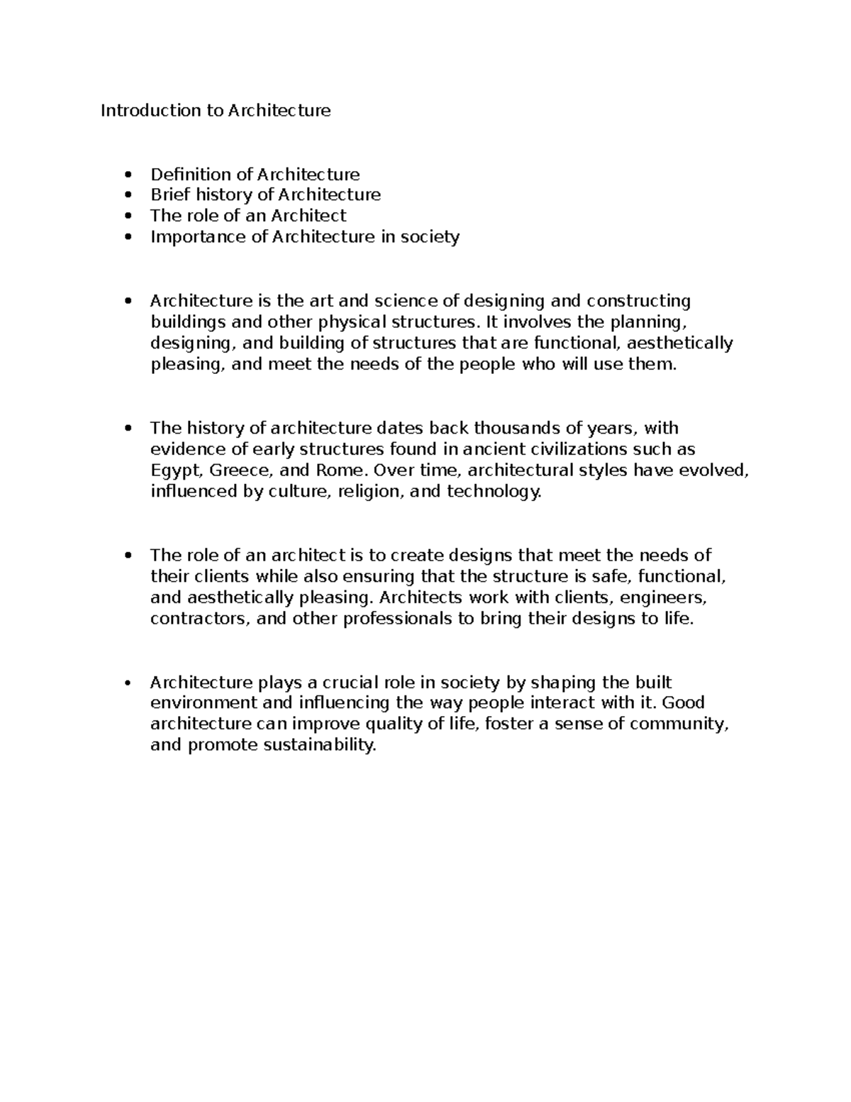 Introduction to Architecture - It involves the planning, designing, and ...