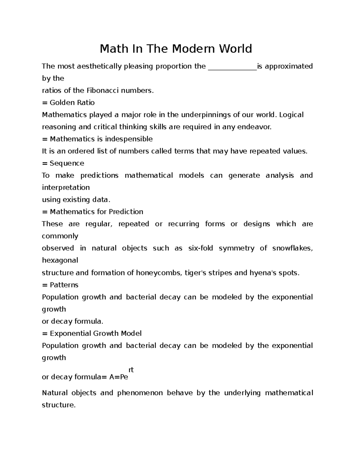 Math In The Modern World - = Golden Ratio Mathematics played a major ...
