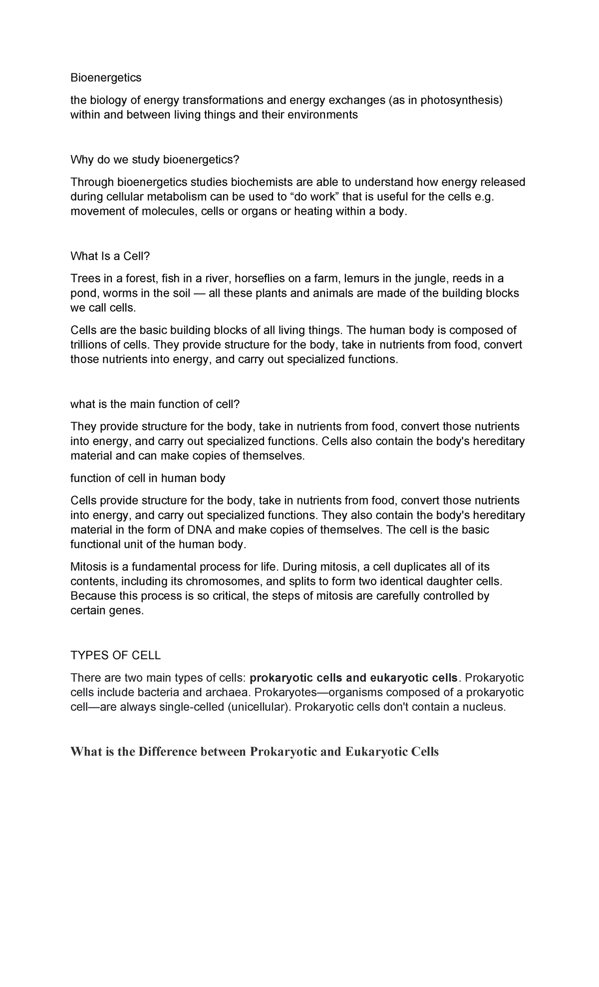 Bioenergetics - movement of molecules, cells or organs or heating ...