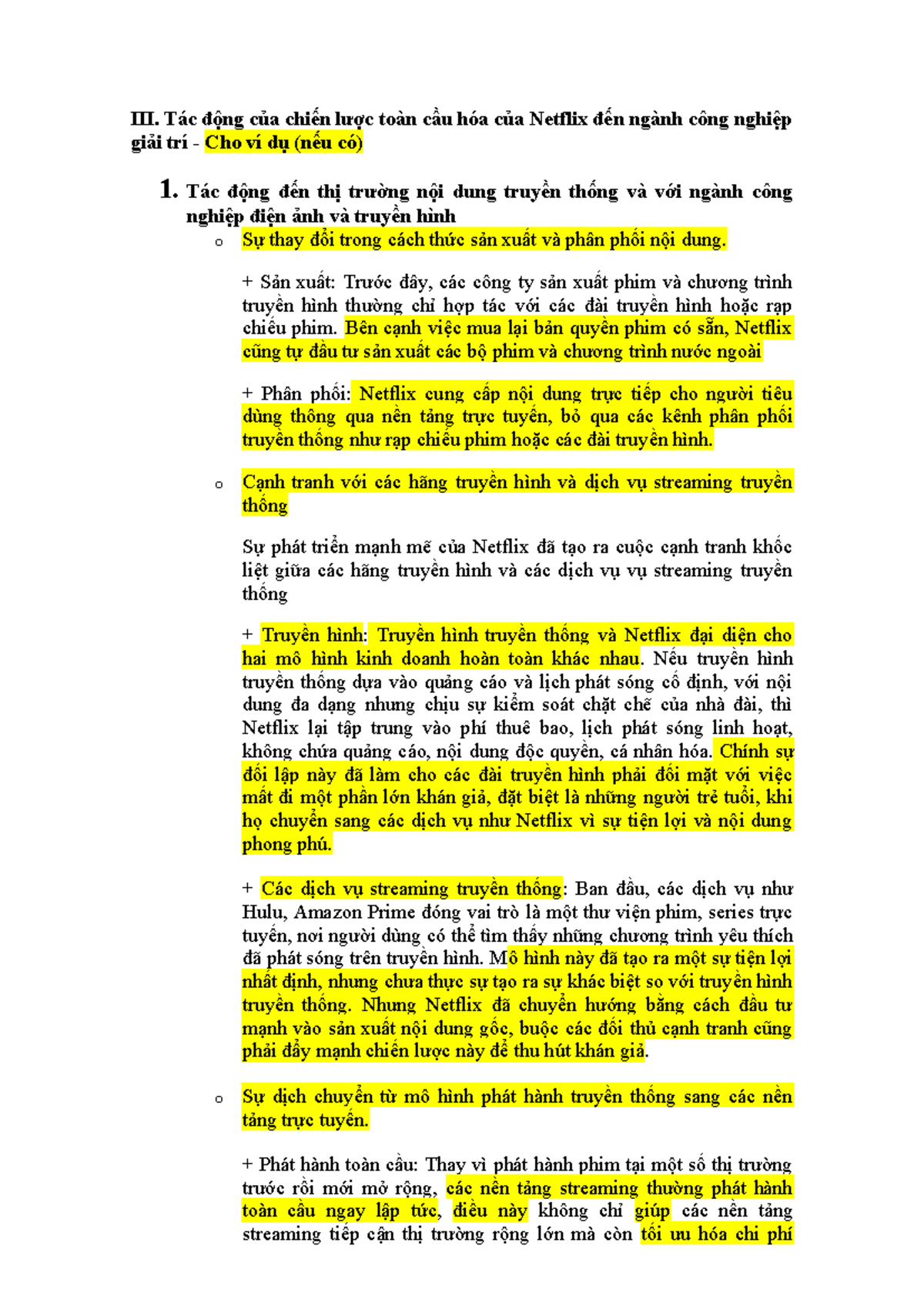 TT QTCL - TT QTCL - III. Tác động của chiến lược toàn cầu hóa của Netflix đến ngành công nghiệp ...