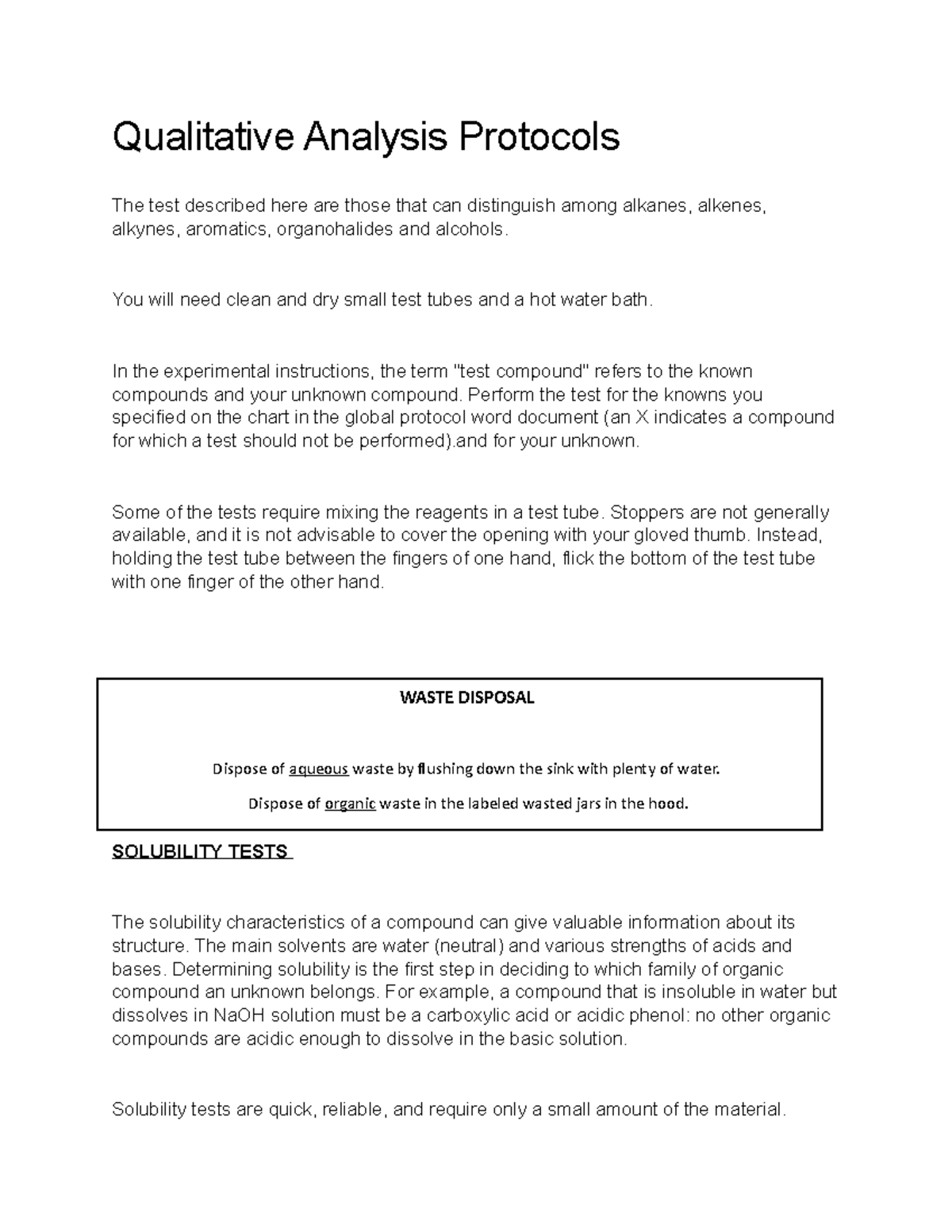 Qualitative Analysis Specific Test Protocols - Qualitative Analysis ...
