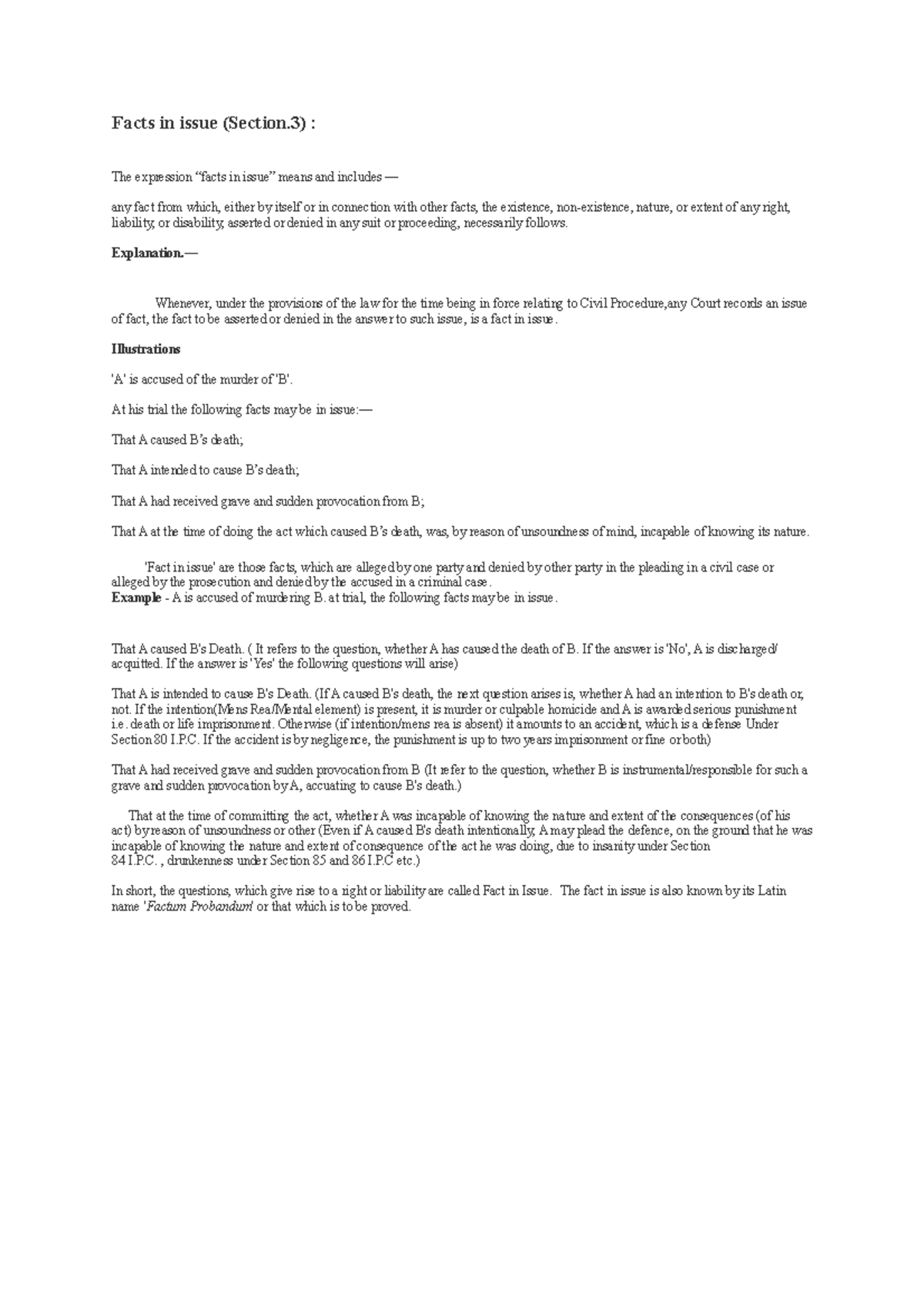 AM 5 - Facts in issue (Section) : The expression “facts in issue” means ...