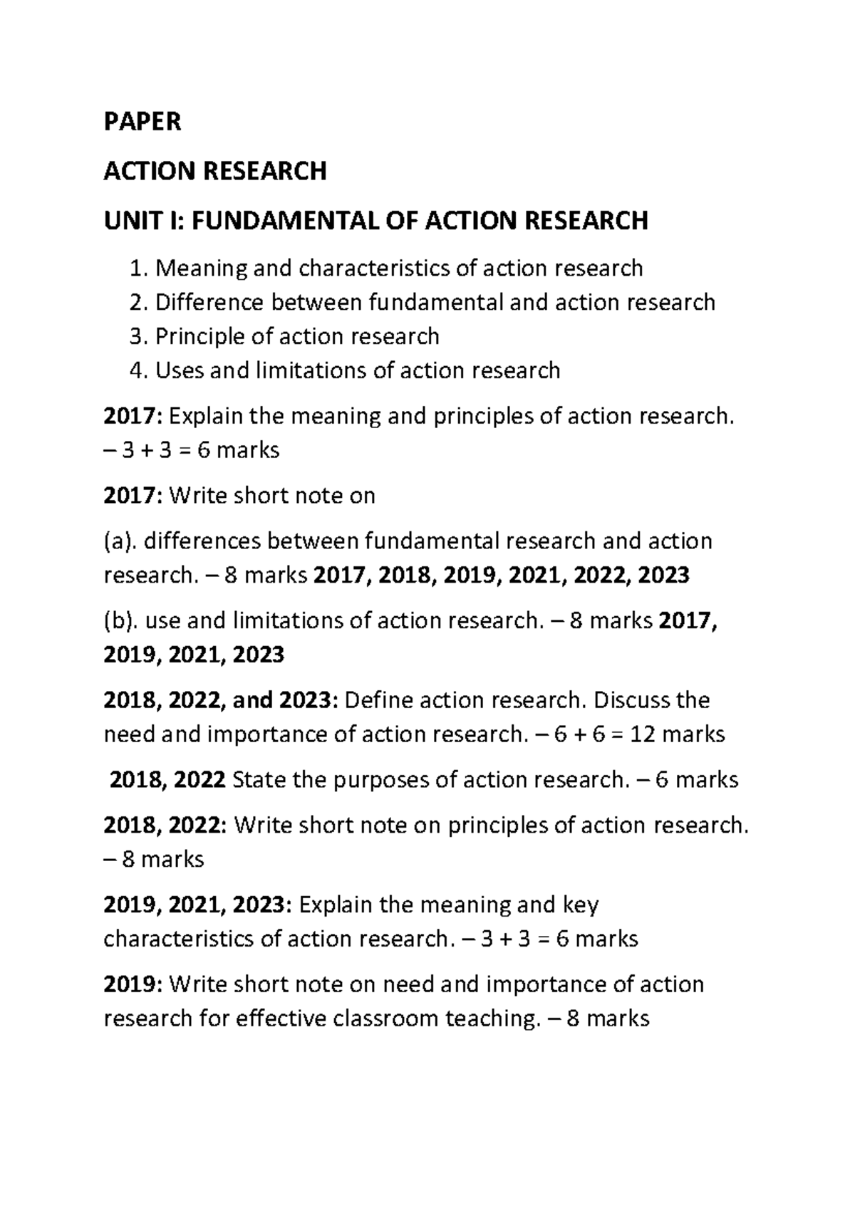 Paper 12 - Action Research - PAPER ACTION RESEARCH UNIT I: FUNDAMENTAL ...