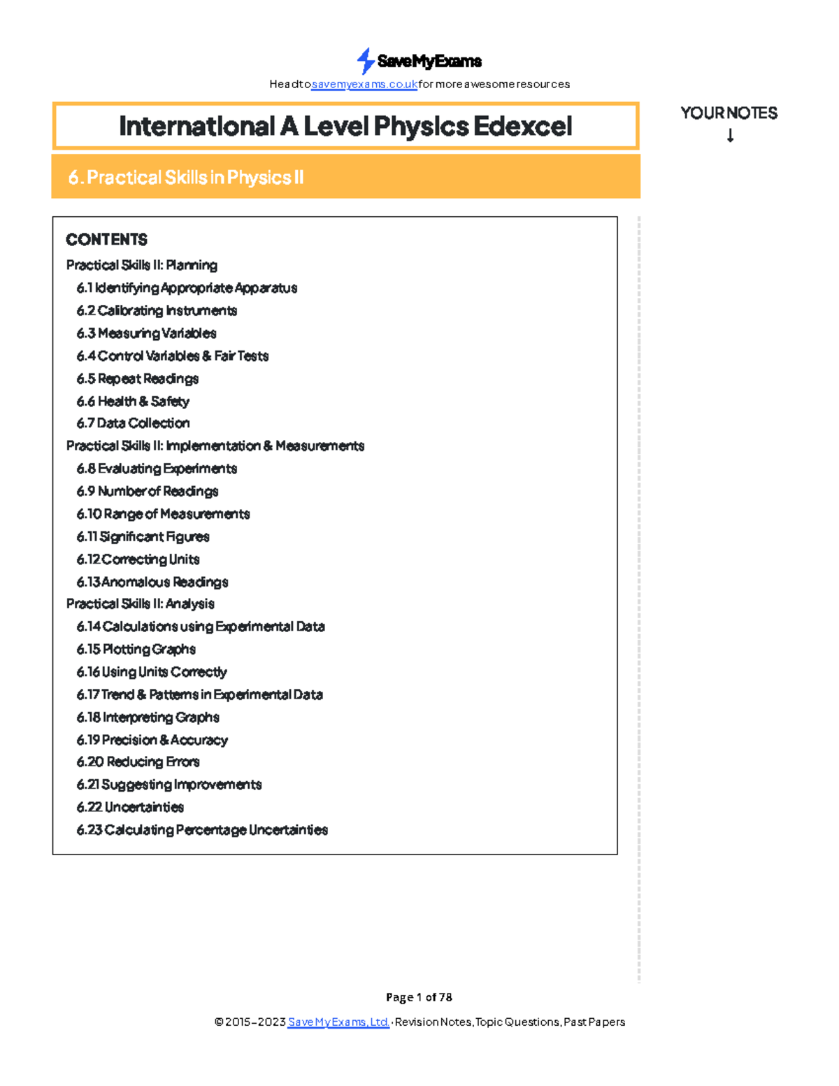 Unit 6 phy - IAL unit 6 - Page 1 of 78 International A Level Physics Edexcel 6. Practical Skills ...