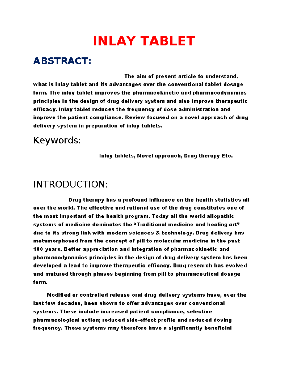 Inlayer Tablet by Ramana Balaji - INLAY TABLET ABSTRACT: The aim of ...